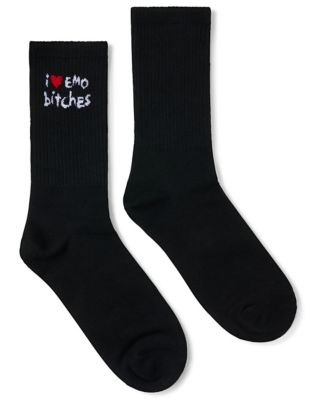 I Heart Emo Bitches Crew Socks - Spencer's