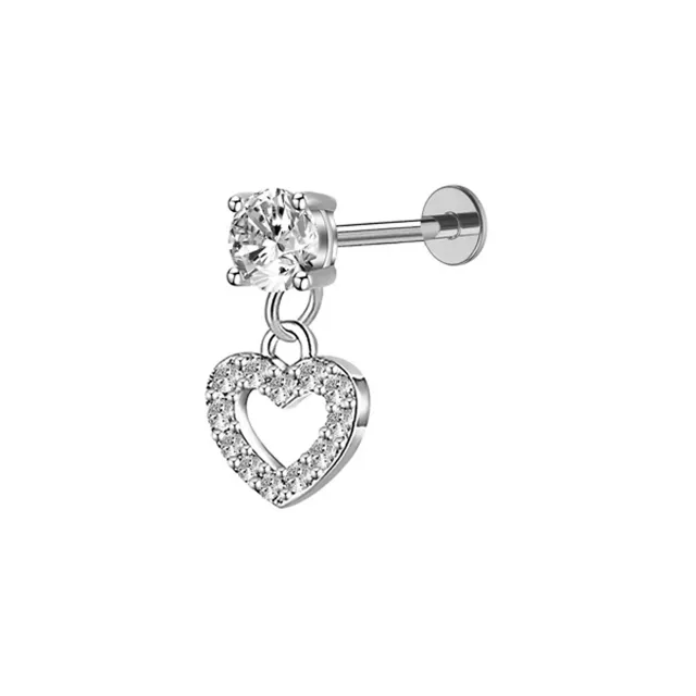 CZ Silvertone Heart Dangle Cartilage Earring 16 Gauge Spencer s