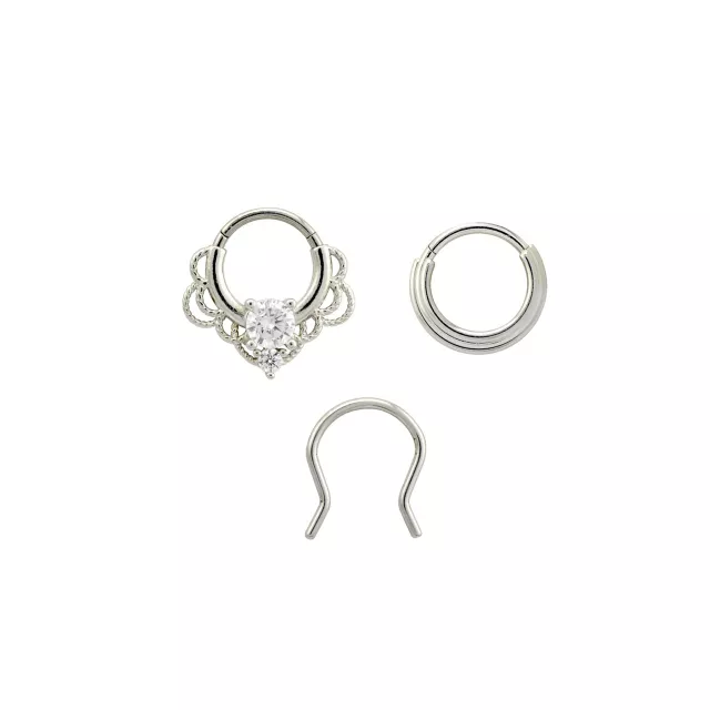 Multi-Pack CZ Lacey Septum Clickers and Retainer - 16 Gauge - Spencer's