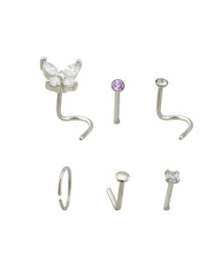 CZ Multi-Pack Purple Butterfly Nose Rings 6 Pack - 20 Gauge - Spencer's
