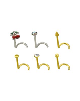 Multi-Pack CZ Cherry Corkscrew Nose Rings 6 Pack - 20 Gauge - Spencer's