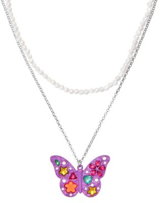 2 Row Purple Cluster Butterfly Chain Necklace - Spencer's