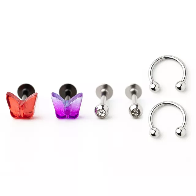 Multi-Pack Butterfly Labret Lip Rings 6 Pack - 16 Gauge - Spencer's