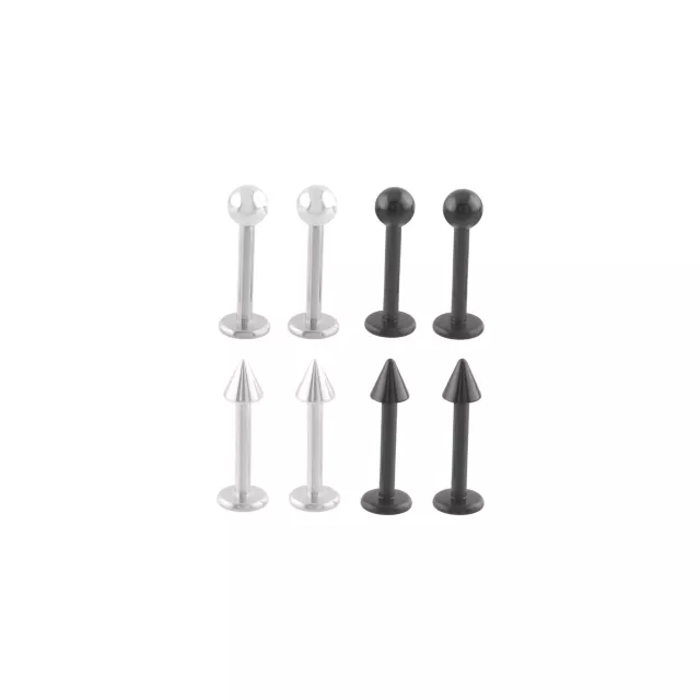 Multi-Pack Silvertone and Black Basic Spiked Labret Rings 8 Pack - 16 ...
